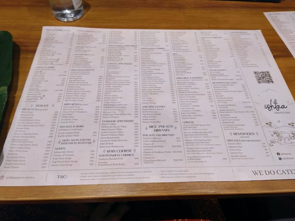 Menu at Ishtaa, Hyderabad