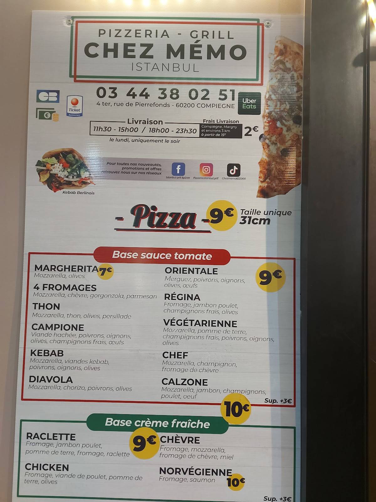 Menu au Istanbul grill pizzeria ( chez memo ), Compiègne