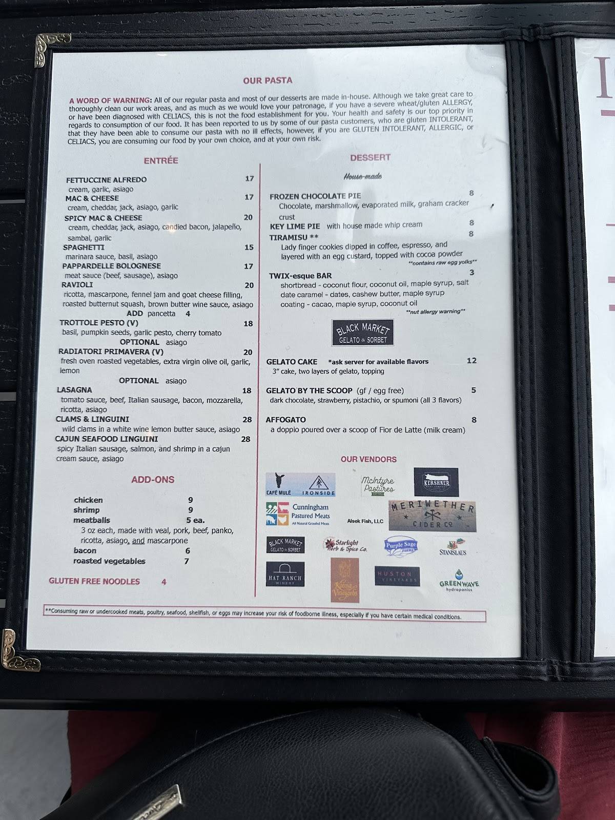 Menu at Italianesque restaurant, Nampa