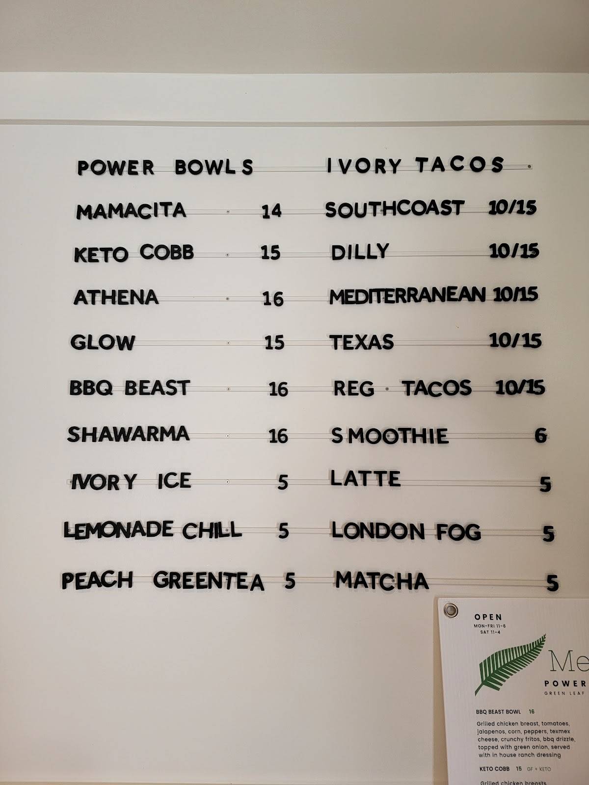 Menu at Ivory Fern Foods Port Dover fast food, Port Dover