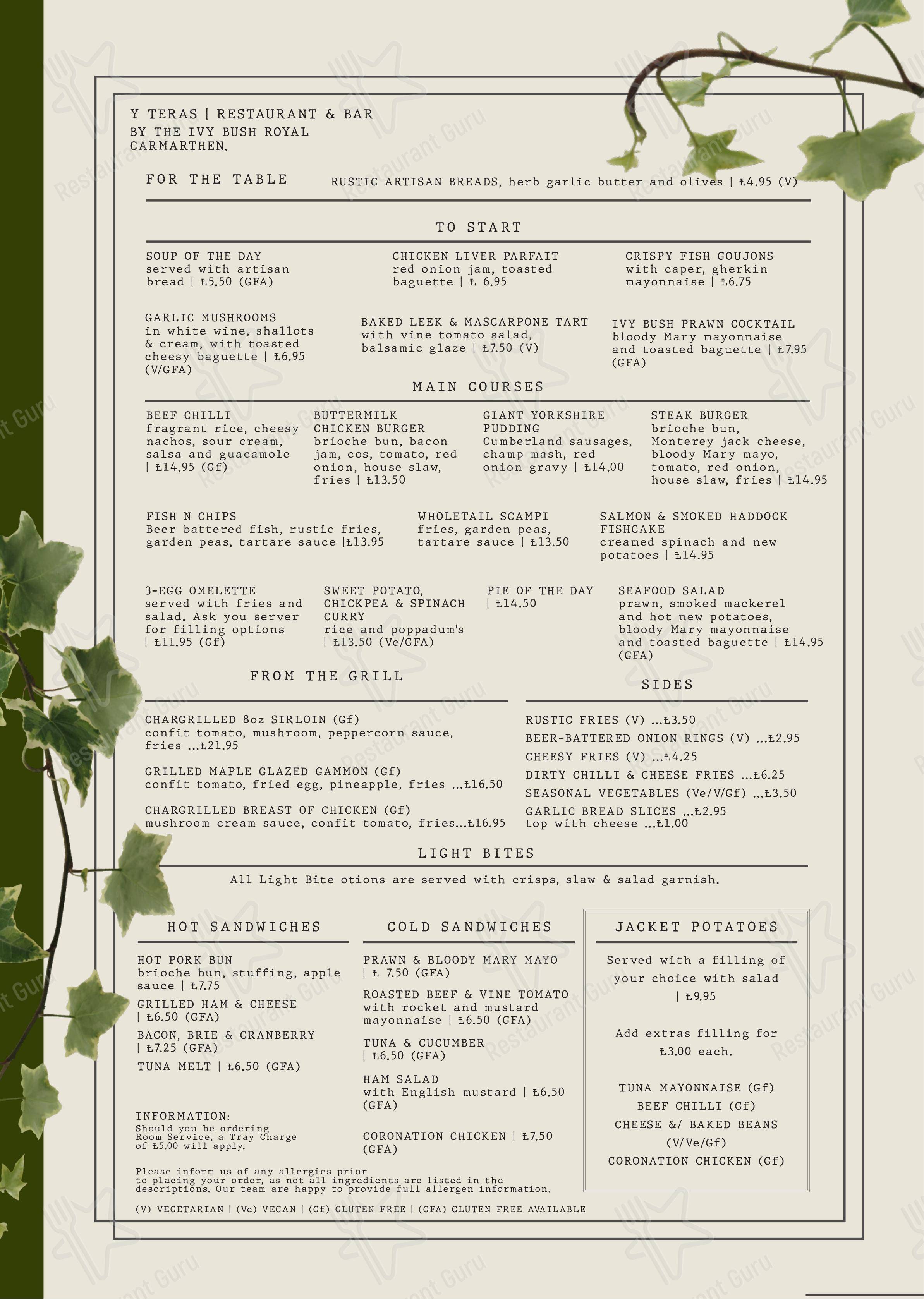 Menu at Ivy Bush Hotel Restaurant, Carmarthen