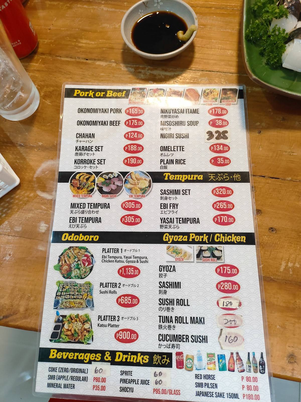 Menu at IZAKAYA MATSURI restaurant, Davao City