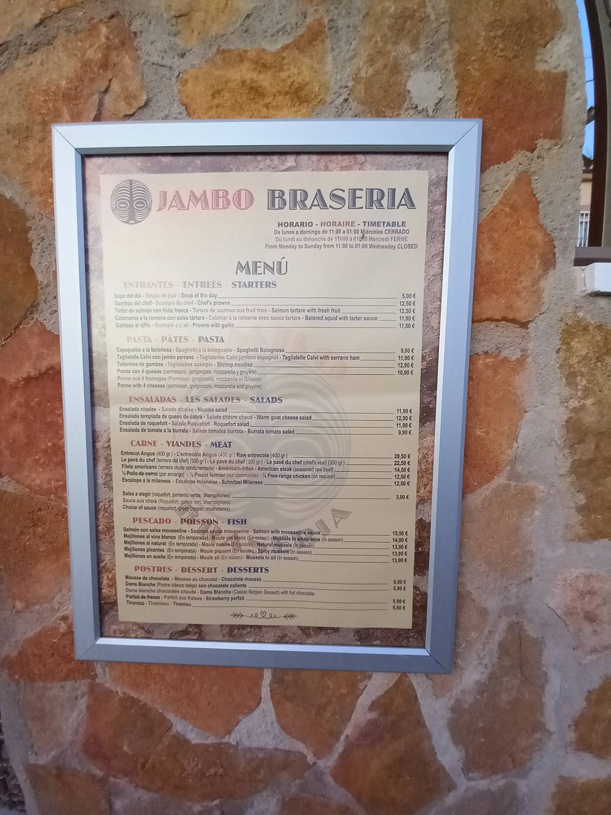 Menu at JAMBO BRASERIA restaurant, Torrevieja