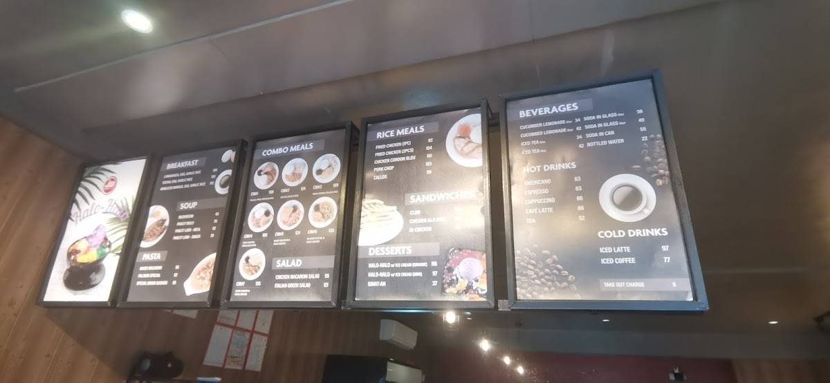 Menu at JD Bakery Café, Kalibo