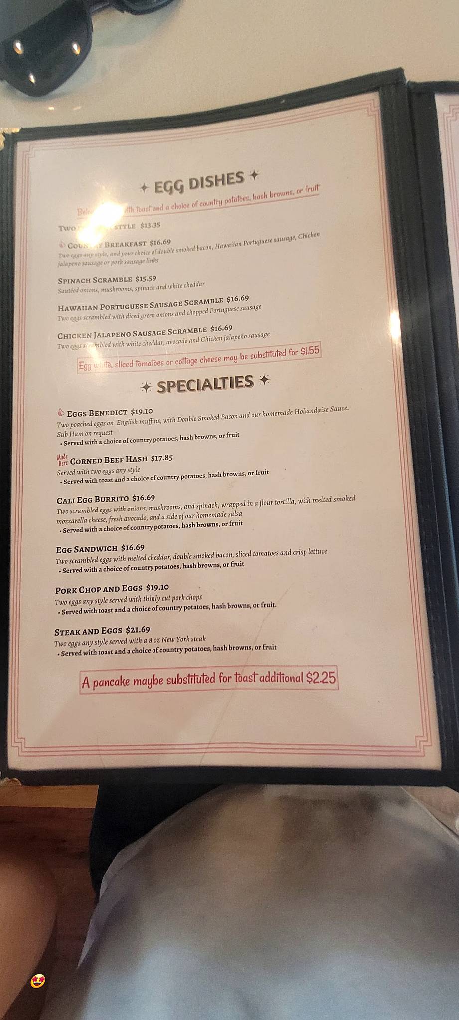 Menu at JT's Diner restaurant, Palm Desert