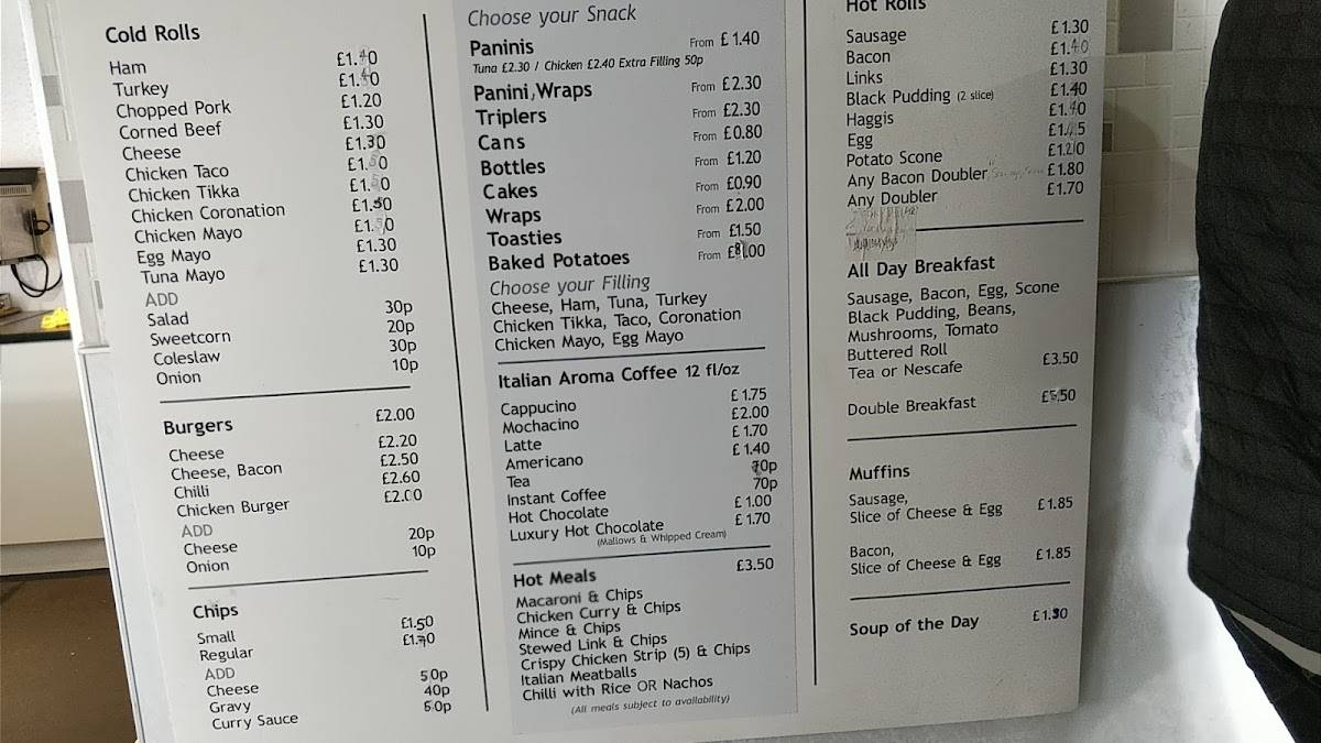 Menu at Jac's fast food, Stirling