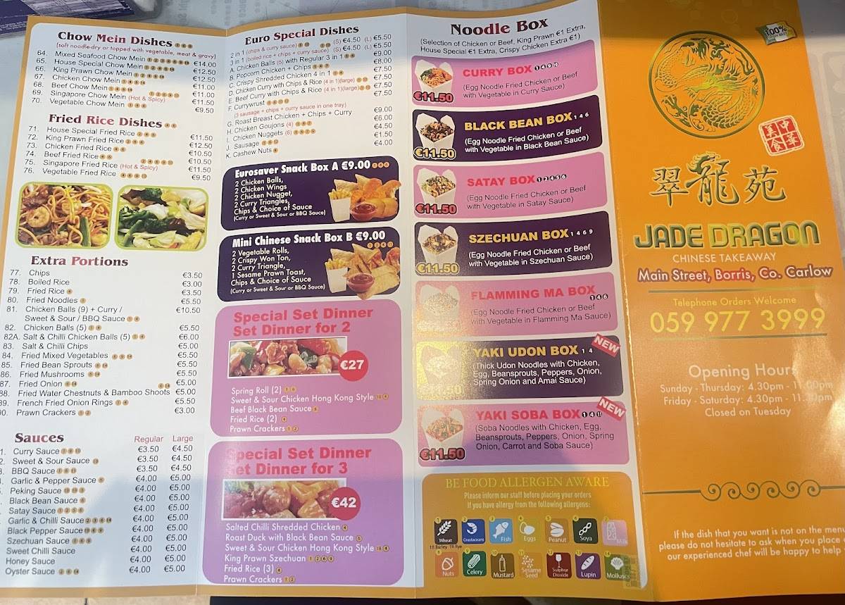 Menu at Jade Dragon Chinese Takeaway fast food, Borris