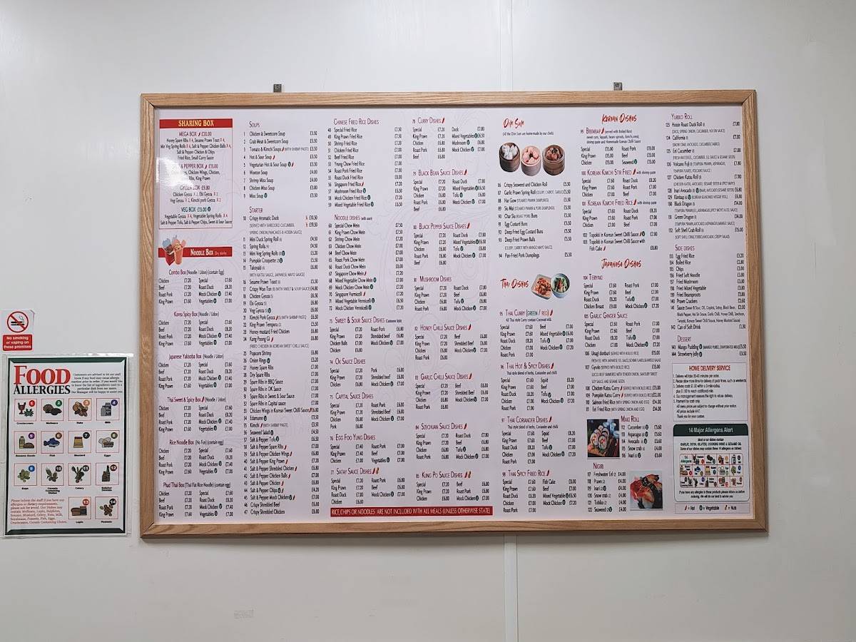 Menu at Yuriko fast food, Leeds
