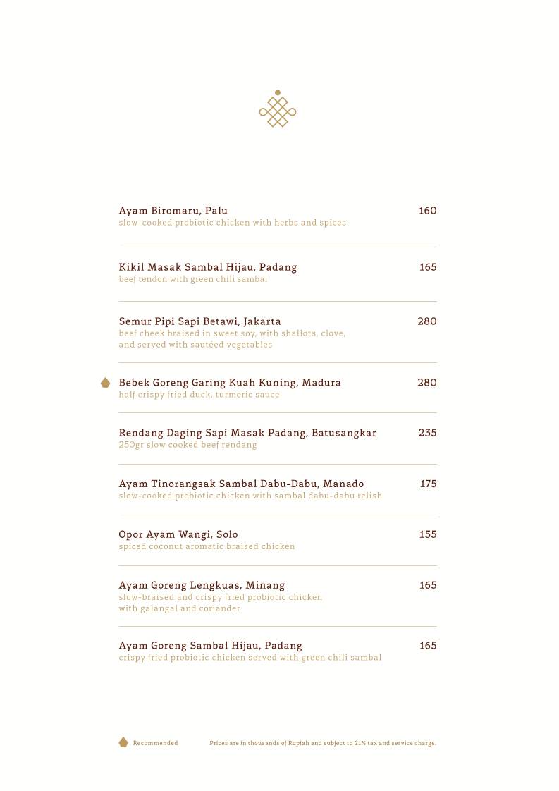 Menu at SEMAJA Menteng restaurant, Jakarta