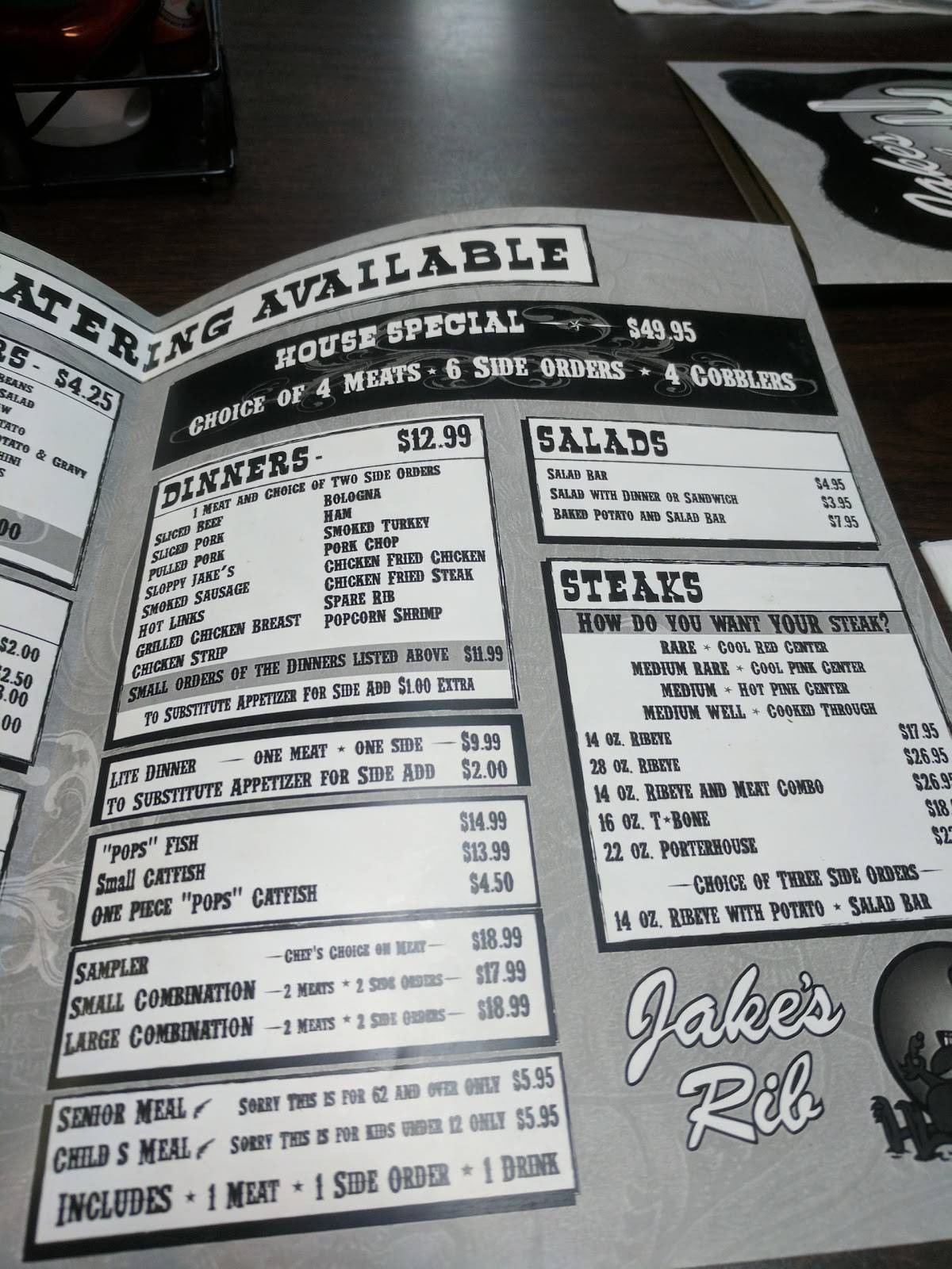 Menu at Jake's Rib BBQ, Chickasha