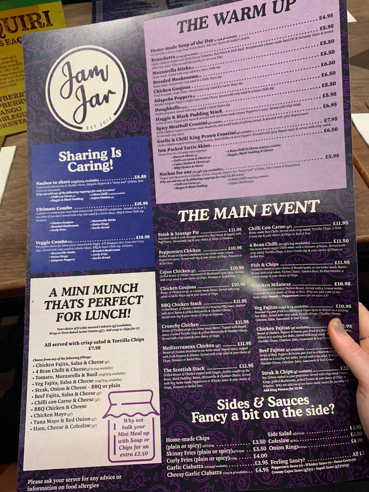 Menu at Jam Jar Paisley pub & bar, Paisley