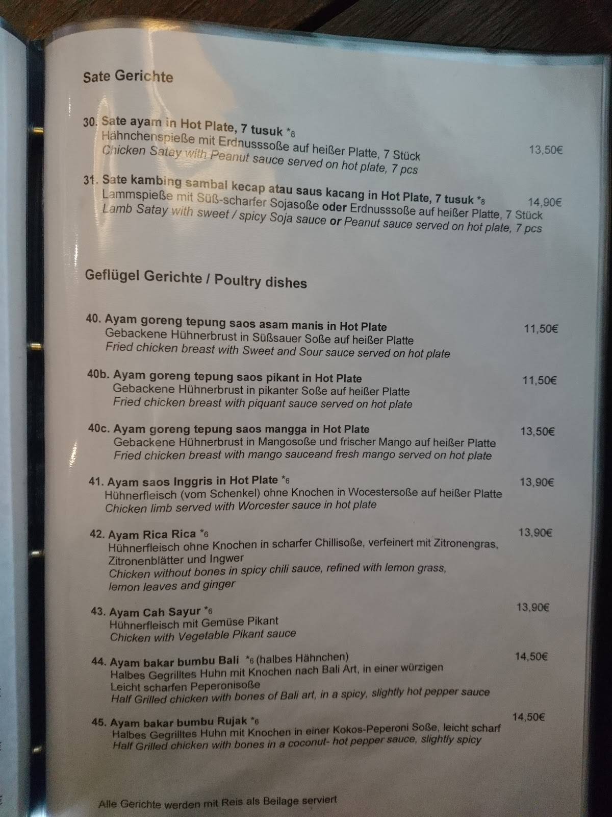 Speisekarte von Jawa Restaurant - Traditional Indonesian Food, Hamburg