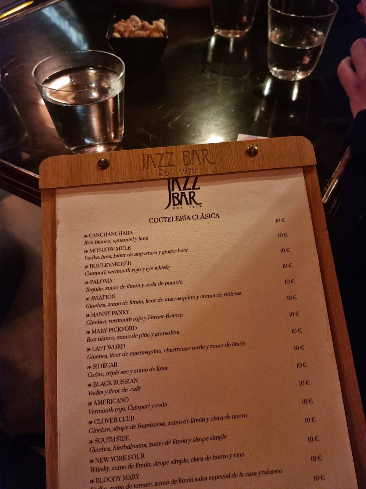 Menu at Jazz Bar, Madrid