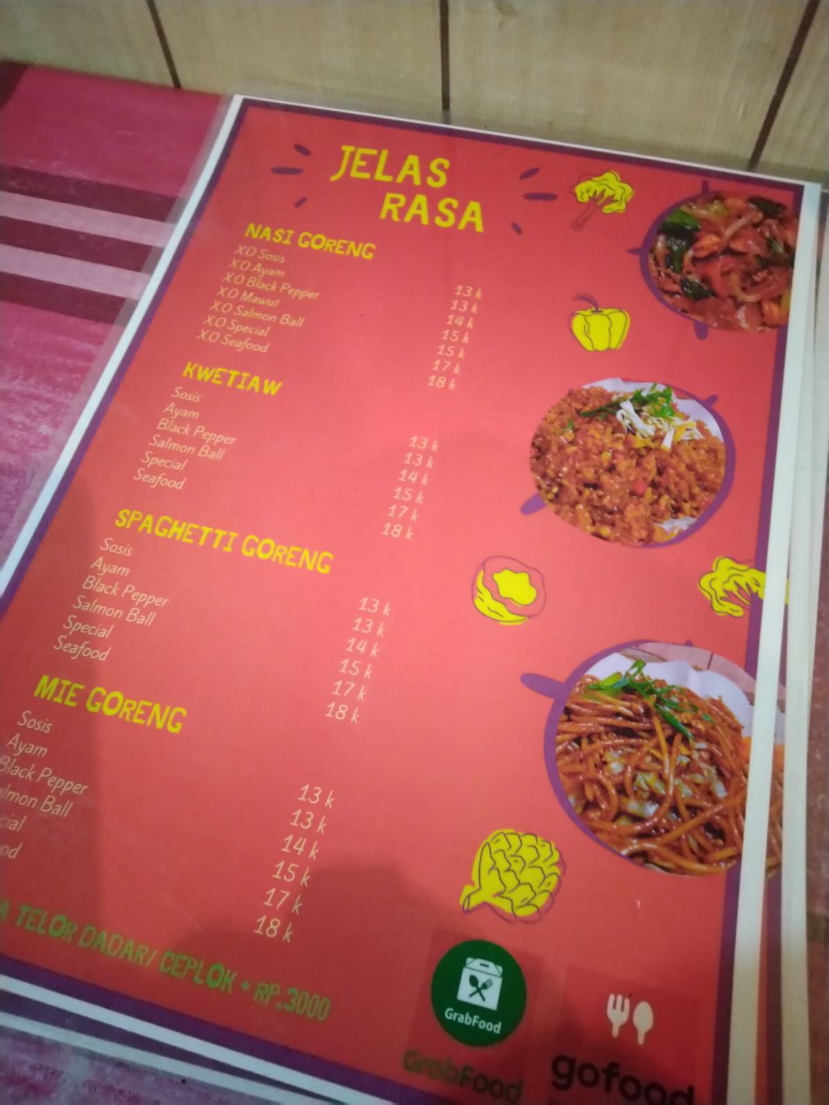 Carta del restaurante Jelas Rasa, Bandung