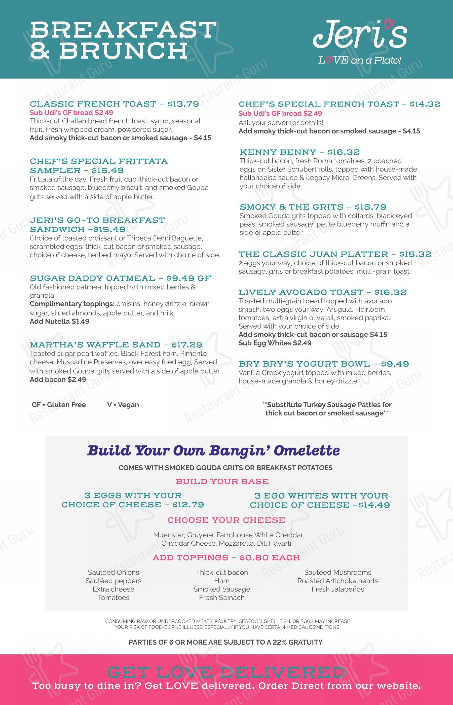 Carta de Jeri's Midtown Cafe, Tallahassee