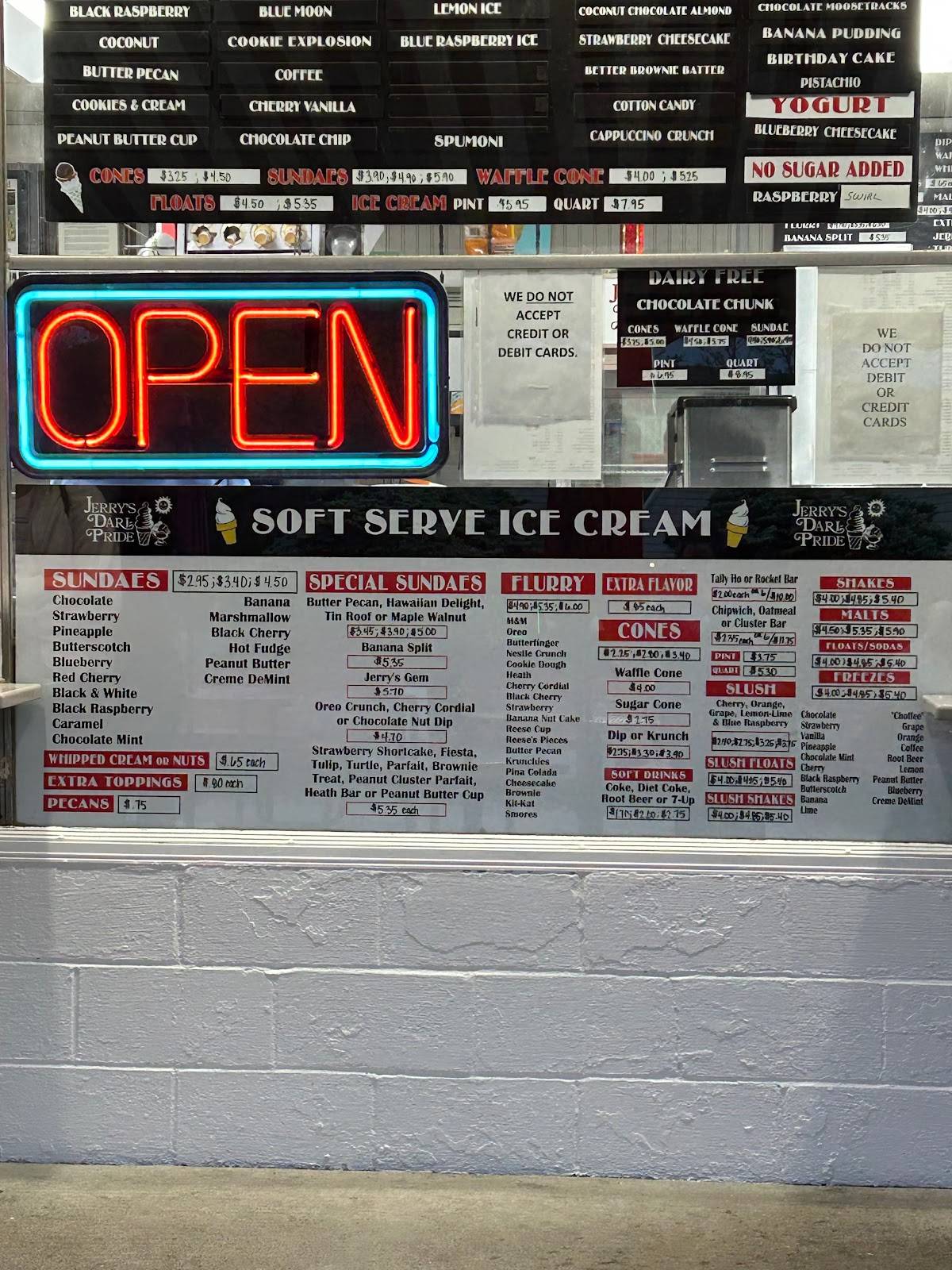Menu at Jerry's Dari-Pride, Wickliffe