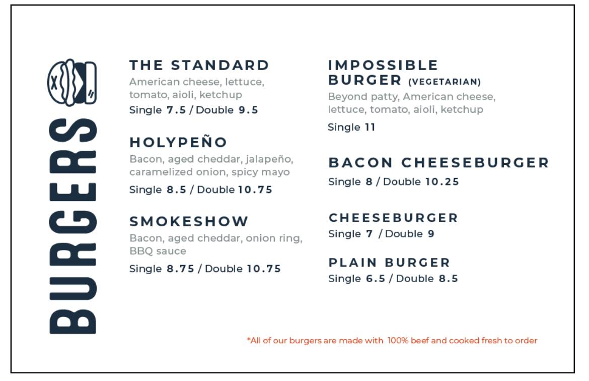 Carta del restaurante Diesel & Duke, Jersey City