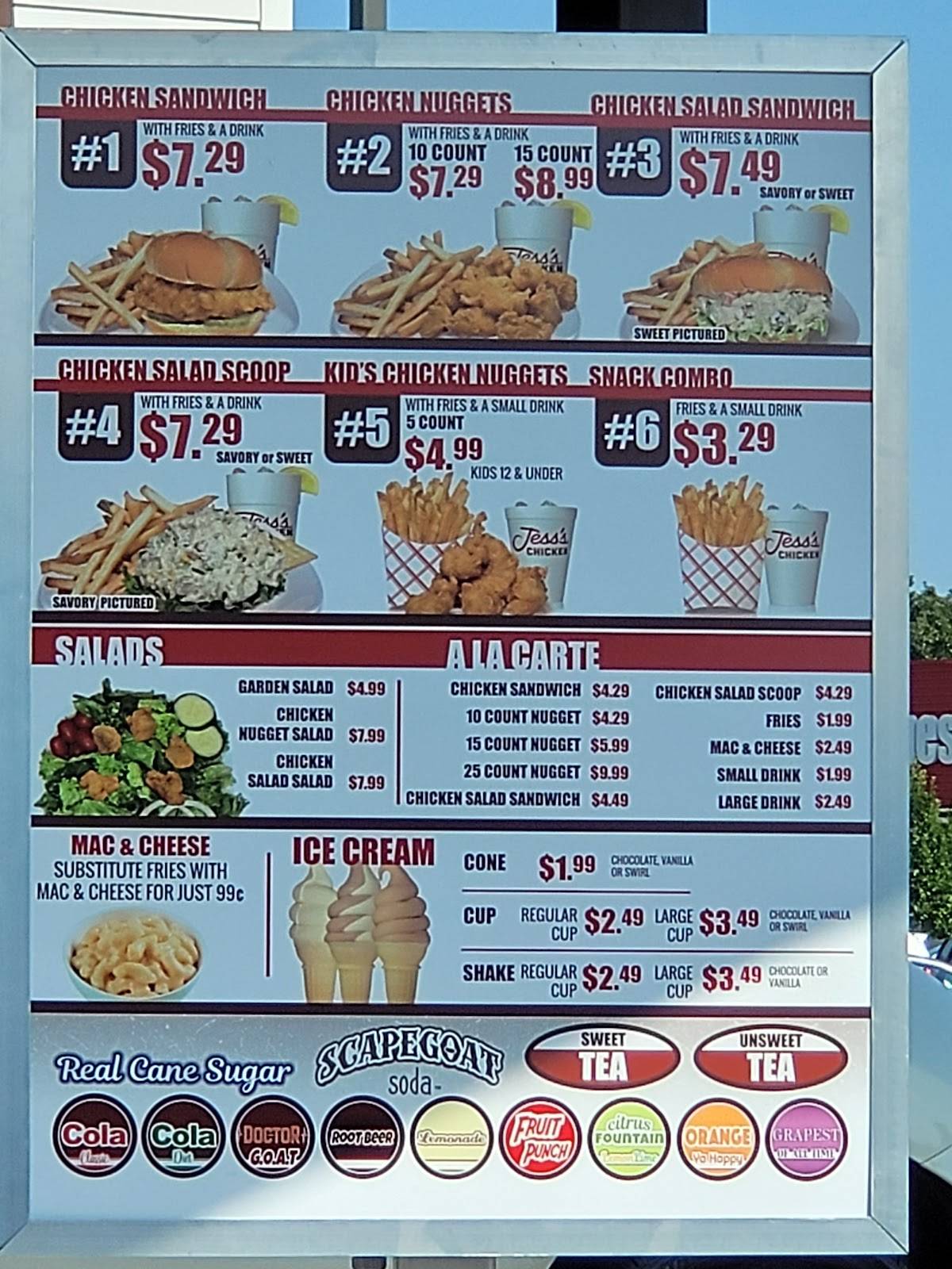 Menu at Jess's Chicken restaurant, Little Rock, N Rodney Parham Rd