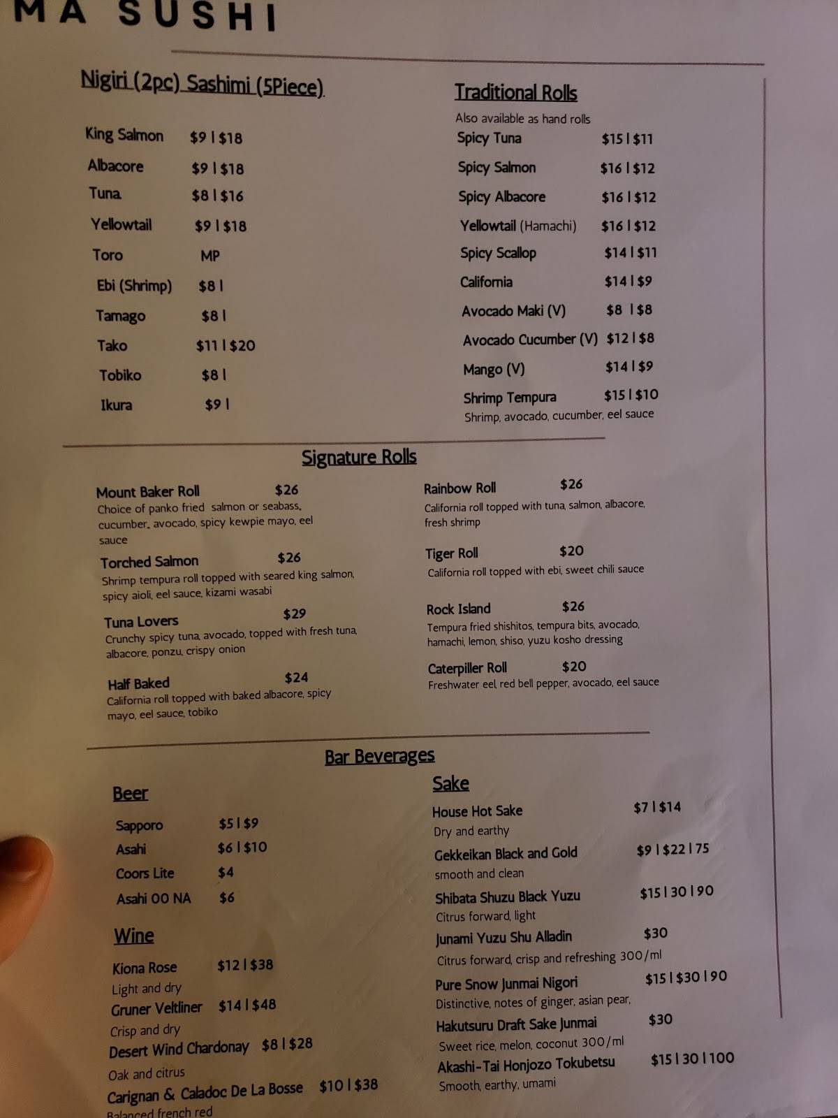 Menu at Jima Sushi Friday Harbor restaurant, Friday Harbor