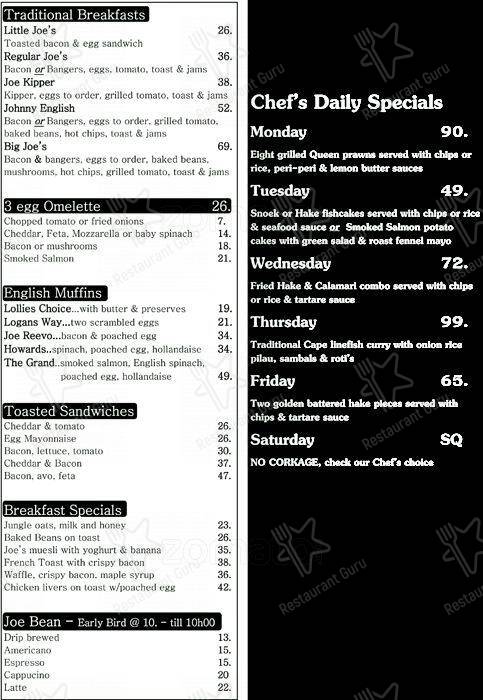 Menu at Joe Fish restaurant, Cape Town, 12 Glen Roy Rd