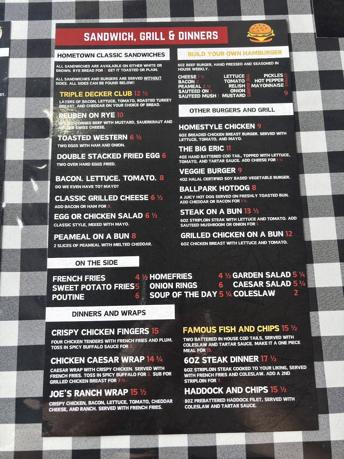 Menu at Joe’s Diner cafe, Saint Marys