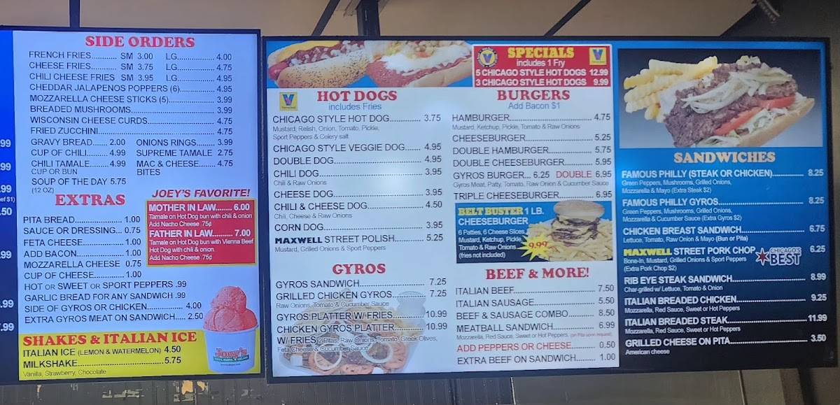 Menu at Joey's Red Hots restaurant, Chicago