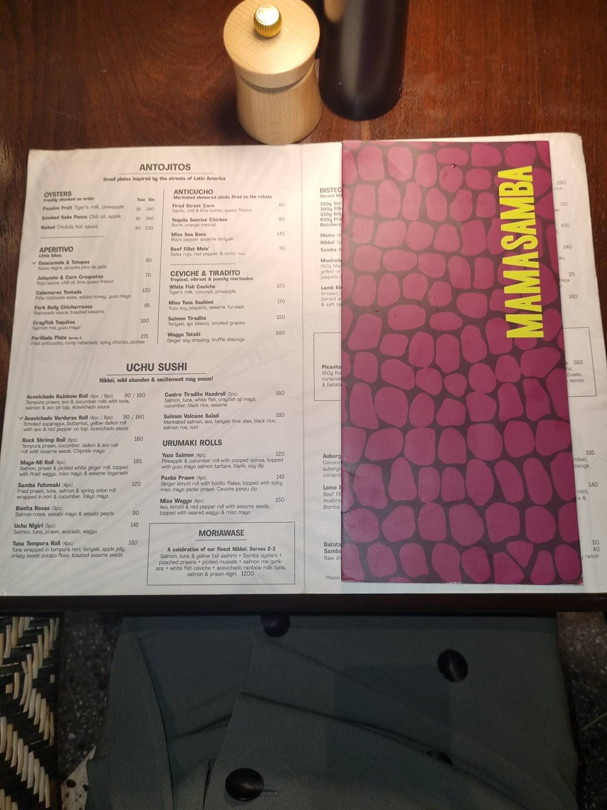 Menu at MAMASAMBA pub & bar, Johannesburg