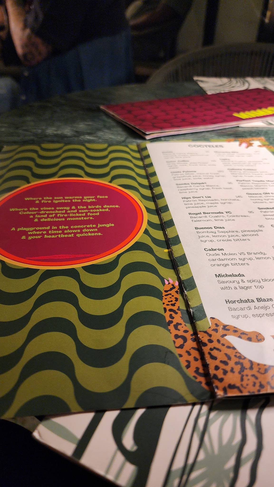 Menu at MAMASAMBA restaurant, Johannesburg