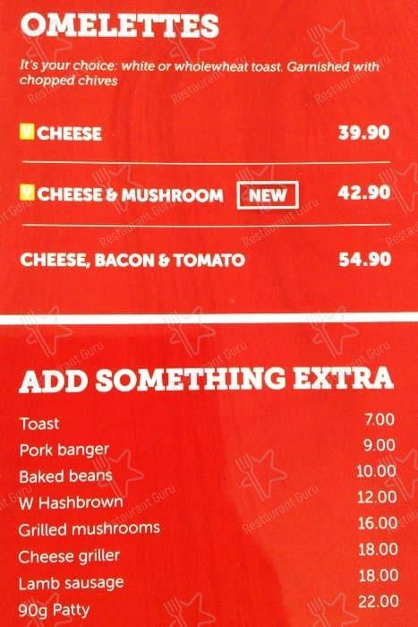 Menu at Wimpy restaurant, Johannesburg South, Southgate Shopping Mall