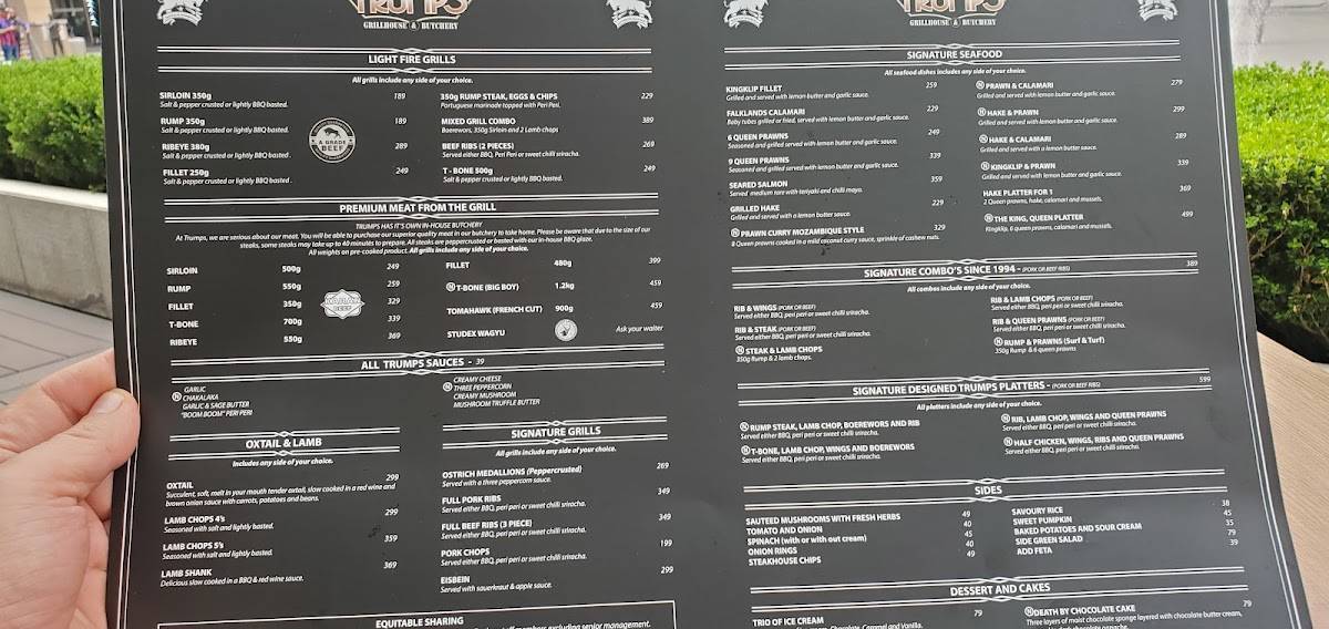 Menu at Trumps Grillhouse and Butchery pub & bar, Sandton