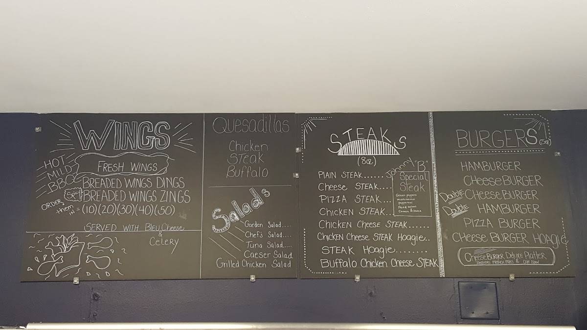 Menu at Johnny B's All American Pizza restaurant, Philadelphia