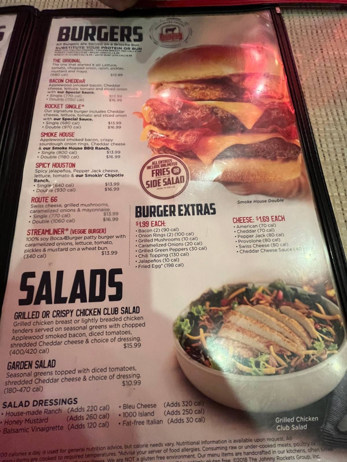 Menu at Johnny Rockets restaurant, Gatlinburg