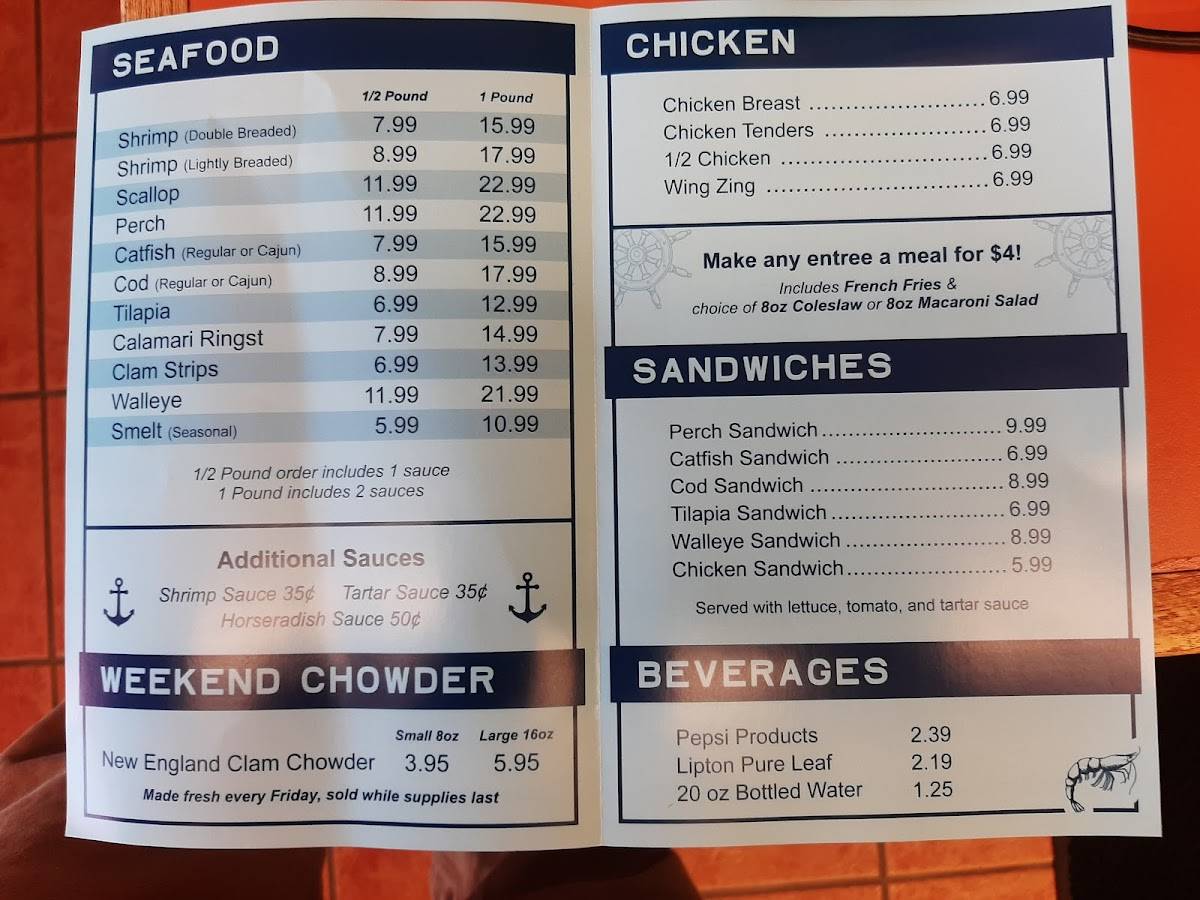 Menu at Johnson's Fish & Shrimp restaurant, Lake Station