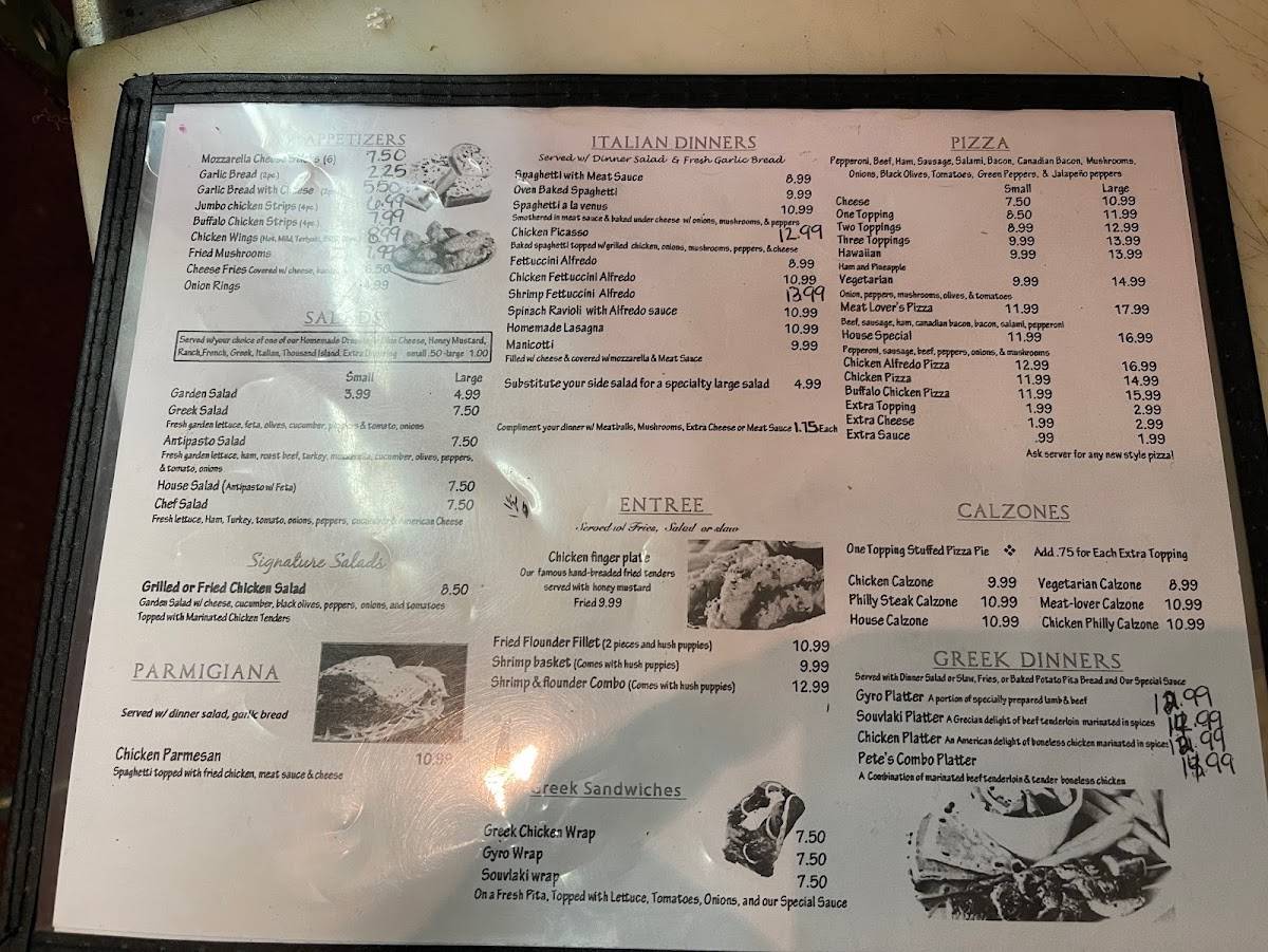 Menu at Pete's Family Restaurant, Jonesville