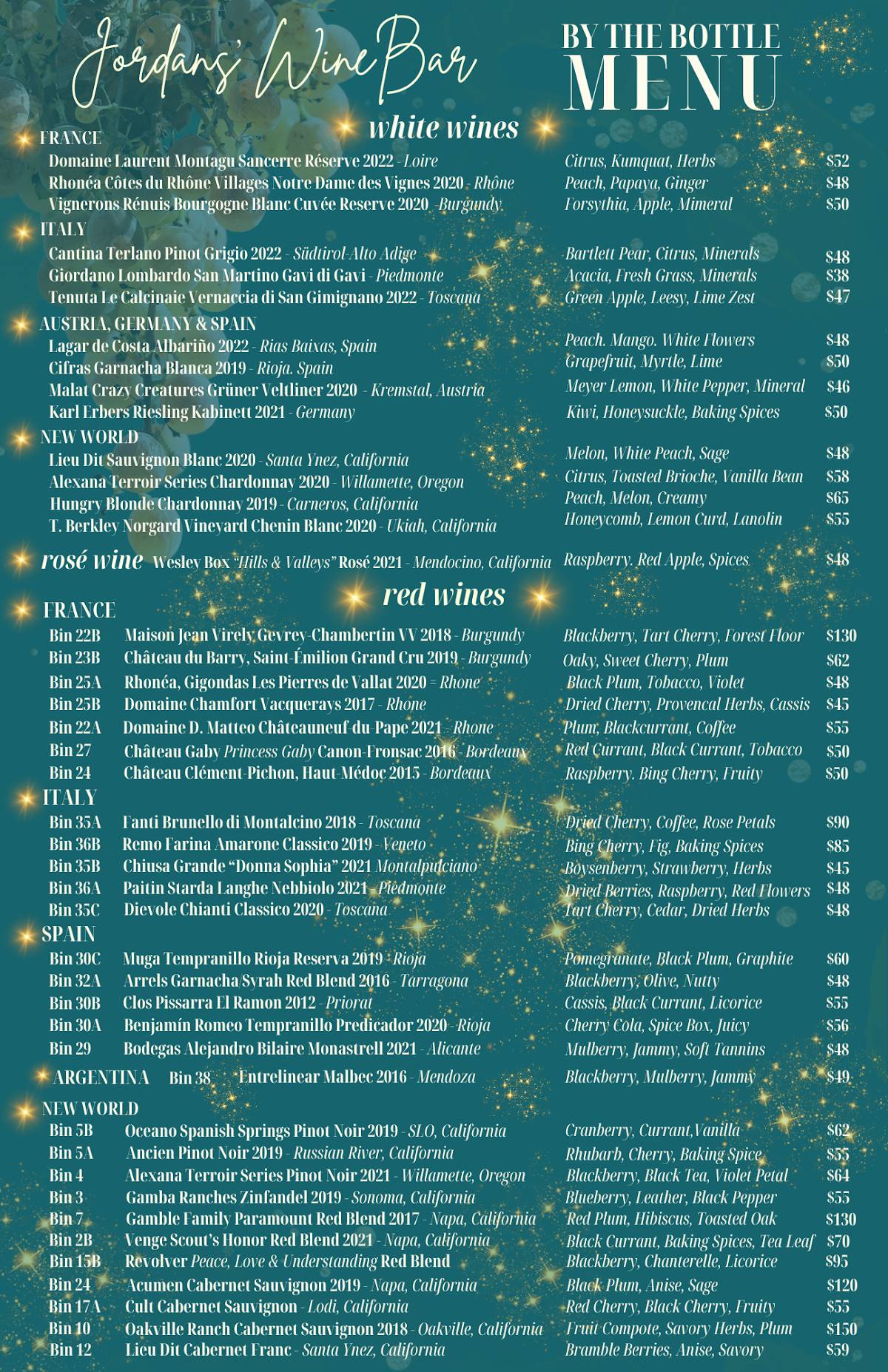Menu at Jordan's Wine Bar and Cellar, Fort Myers