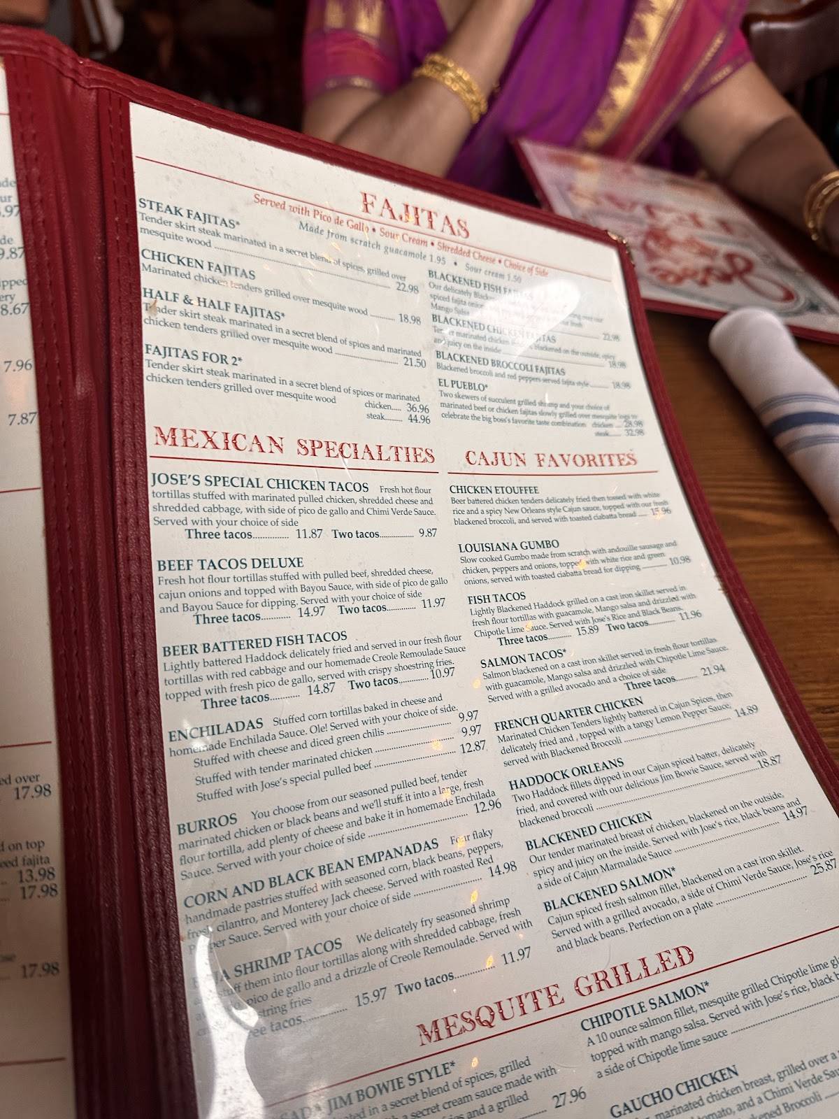 Menu at Jose Tejas restaurant, Woodbridge Township, 700 US Highway 1 N