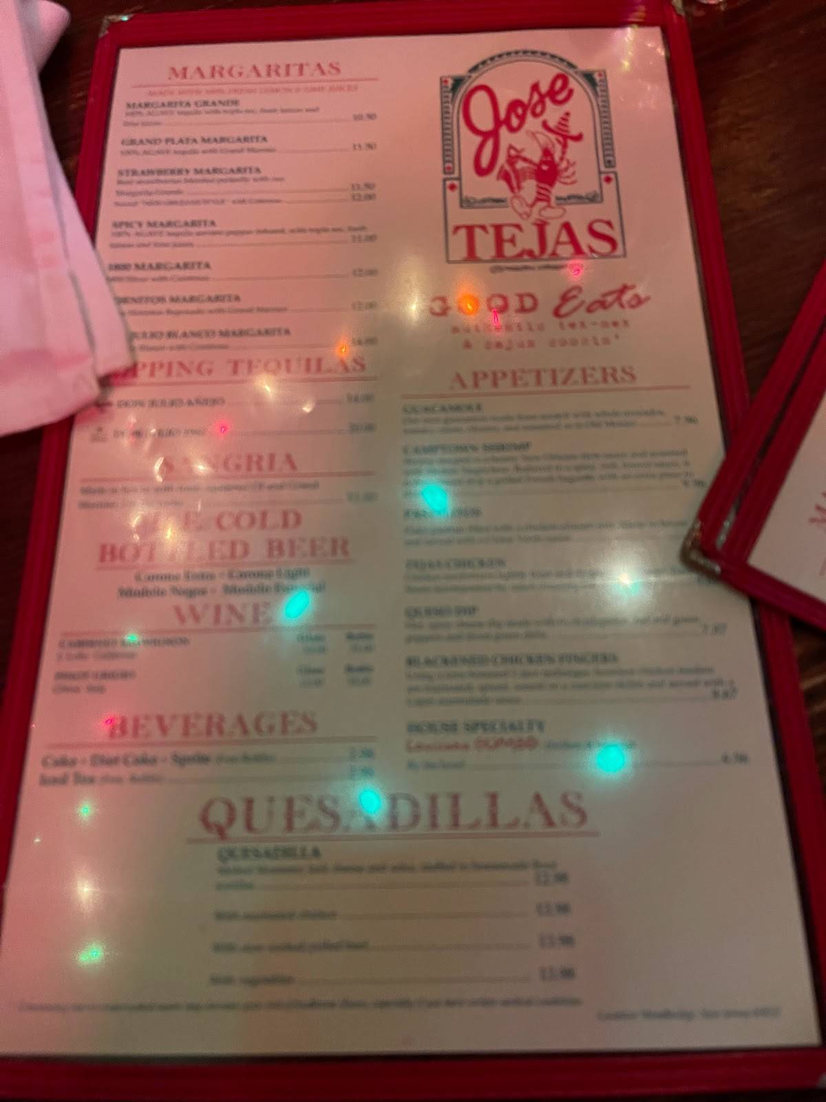 Menu at Jose Tejas restaurant, Woodbridge Township, 700 US Highway 1 N