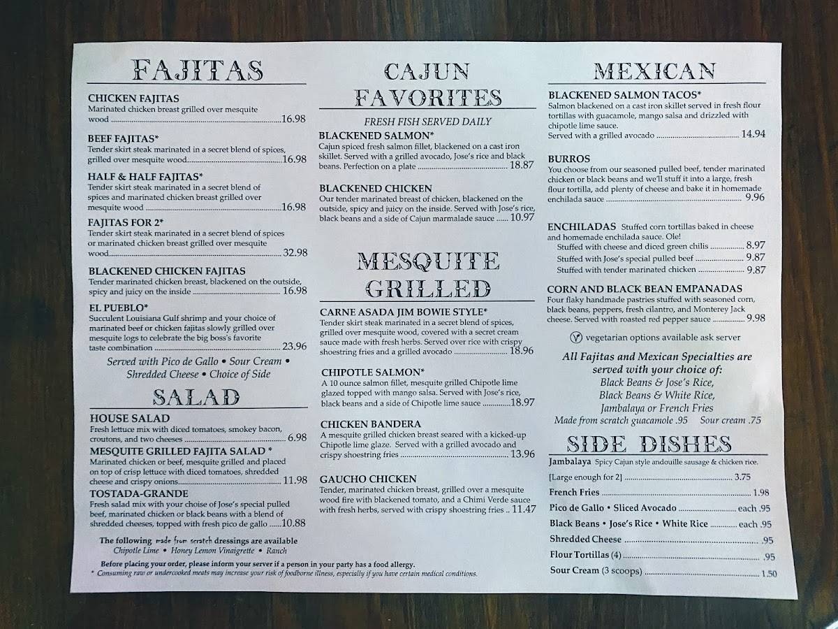 Menu at Jose Tejas restaurant, Woodbridge Township, 700 US Highway 1 N