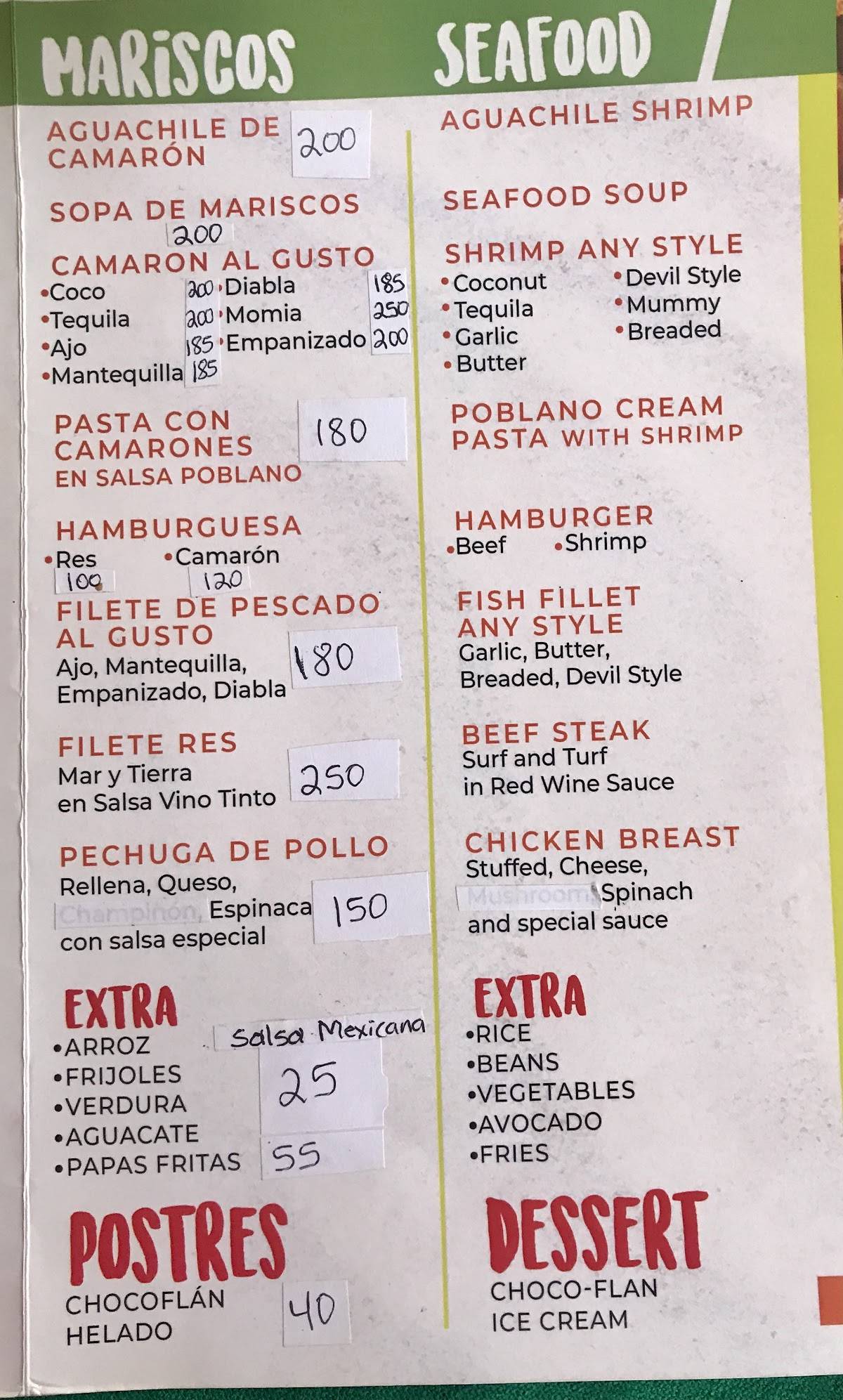 Menu at Juan & Only restaurant, Mismaloya
