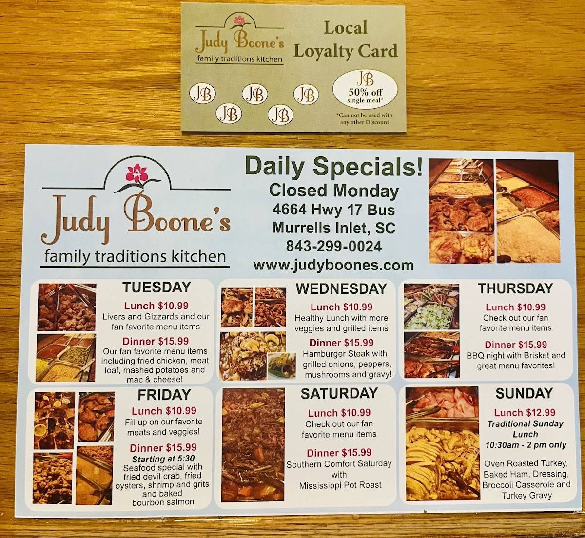 Menu at Judy Boone's Family Kitchen restaurant, Murrells Inlet