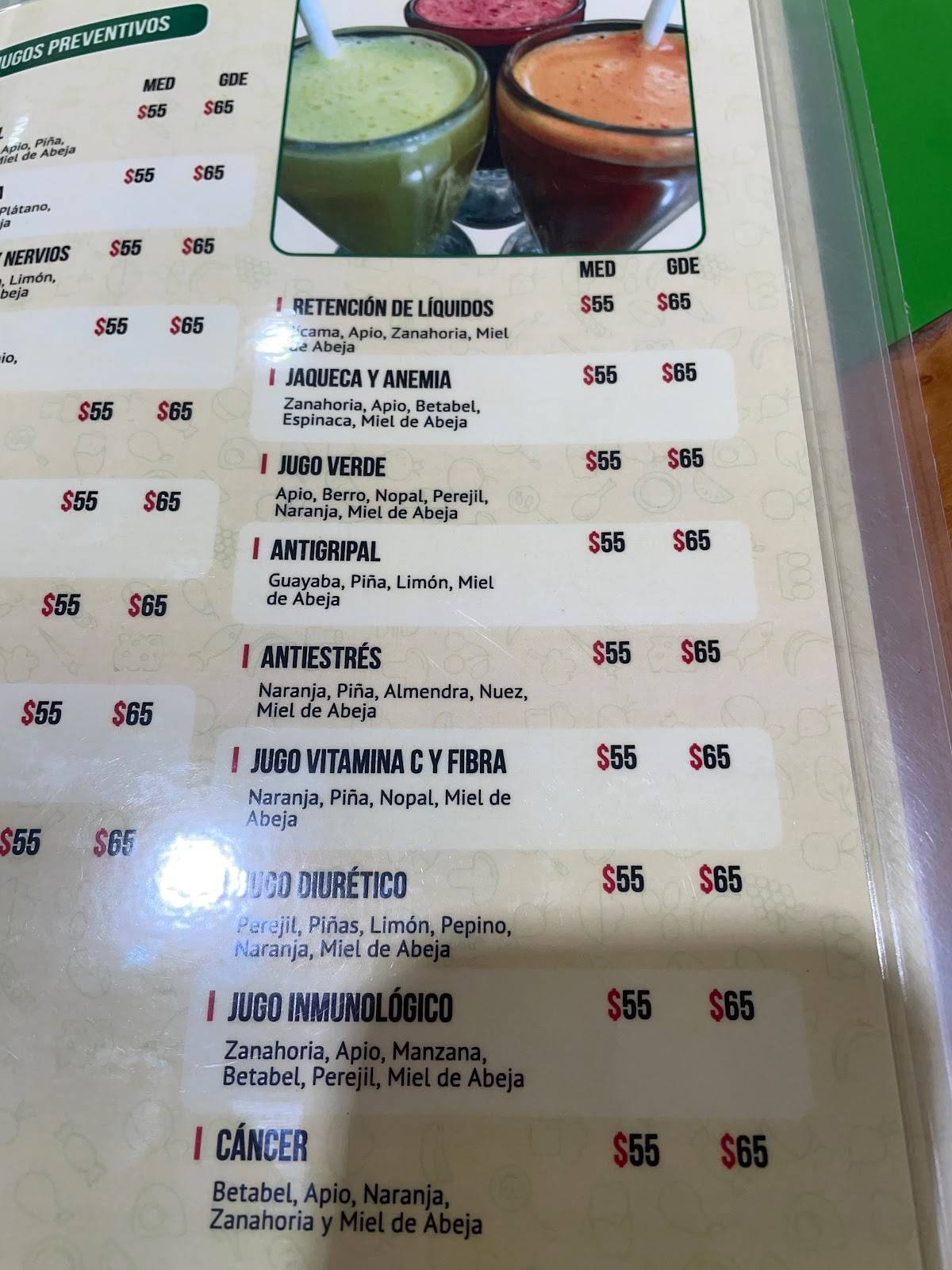 Carta del pub y bar Jugos El Manantial del Cardel, Veracruz