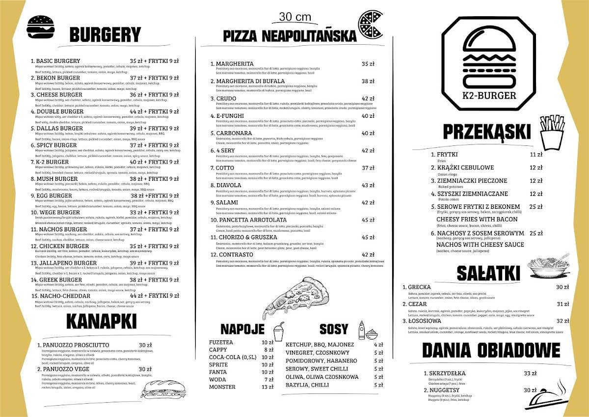 Menu at Restauracja K2-BURGER & Pizza Neapolitańska Żagań restaurant, Zagan
