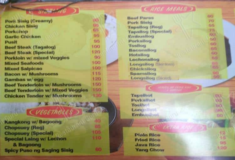 Menu at K2 Sizzlers restaurant, Malabon