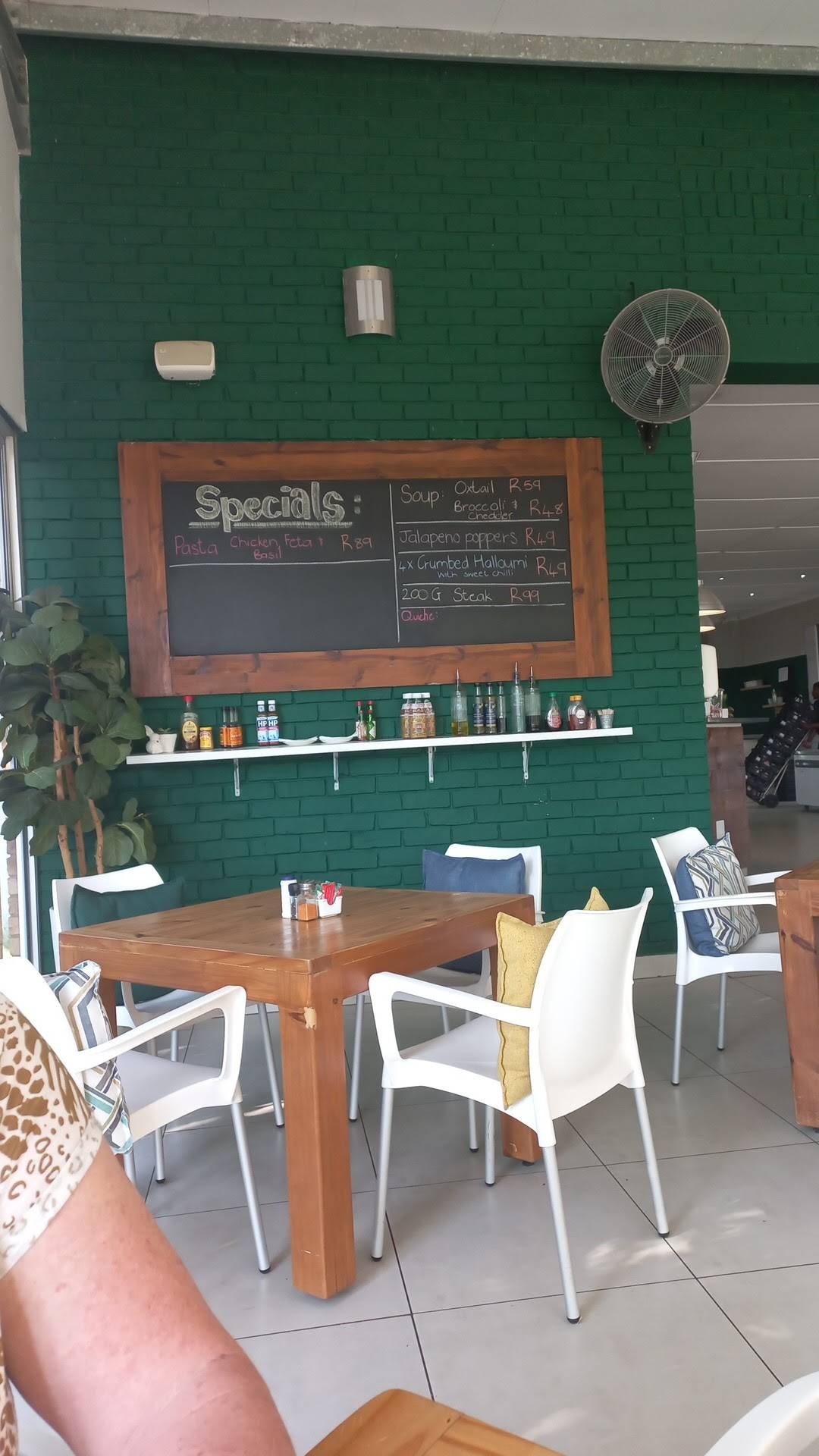 Menu at KC's Coffee Shop restaurant, South Africa