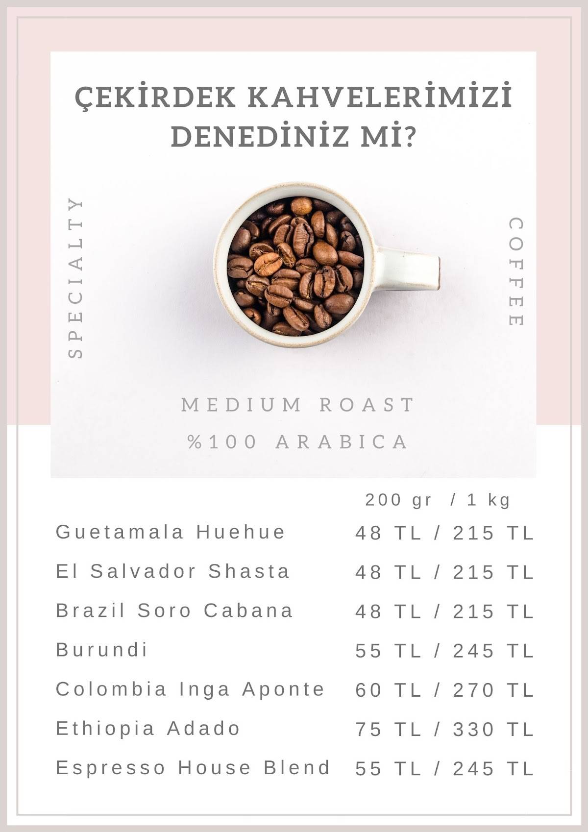 Carta de KOS Coffee Roastery, Maslak Mahallesi