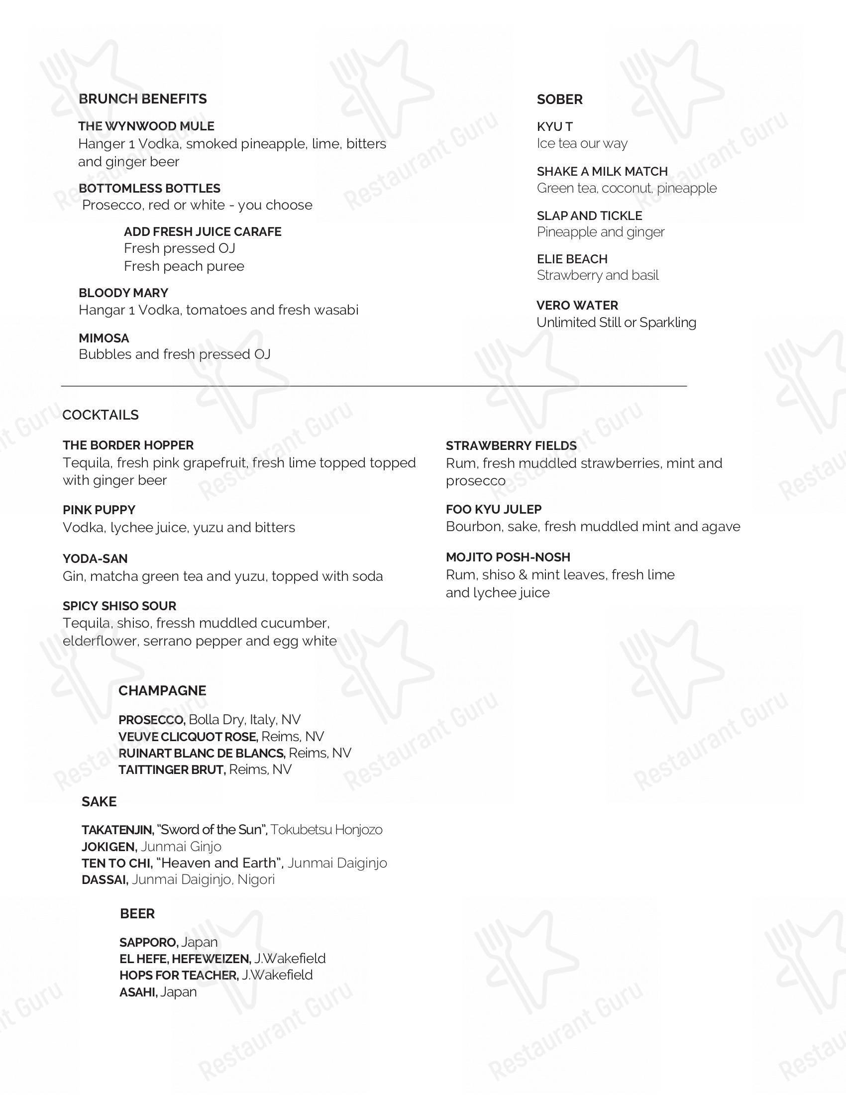 Carta del restaurante KYU Miami, Miami