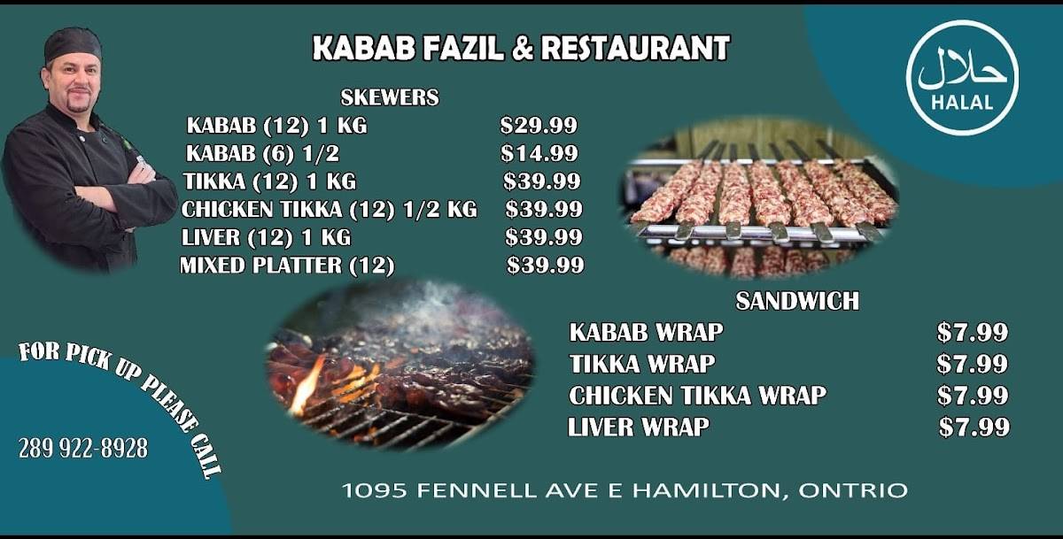 Menu at Kabab Fazil restaurant, Hamilton