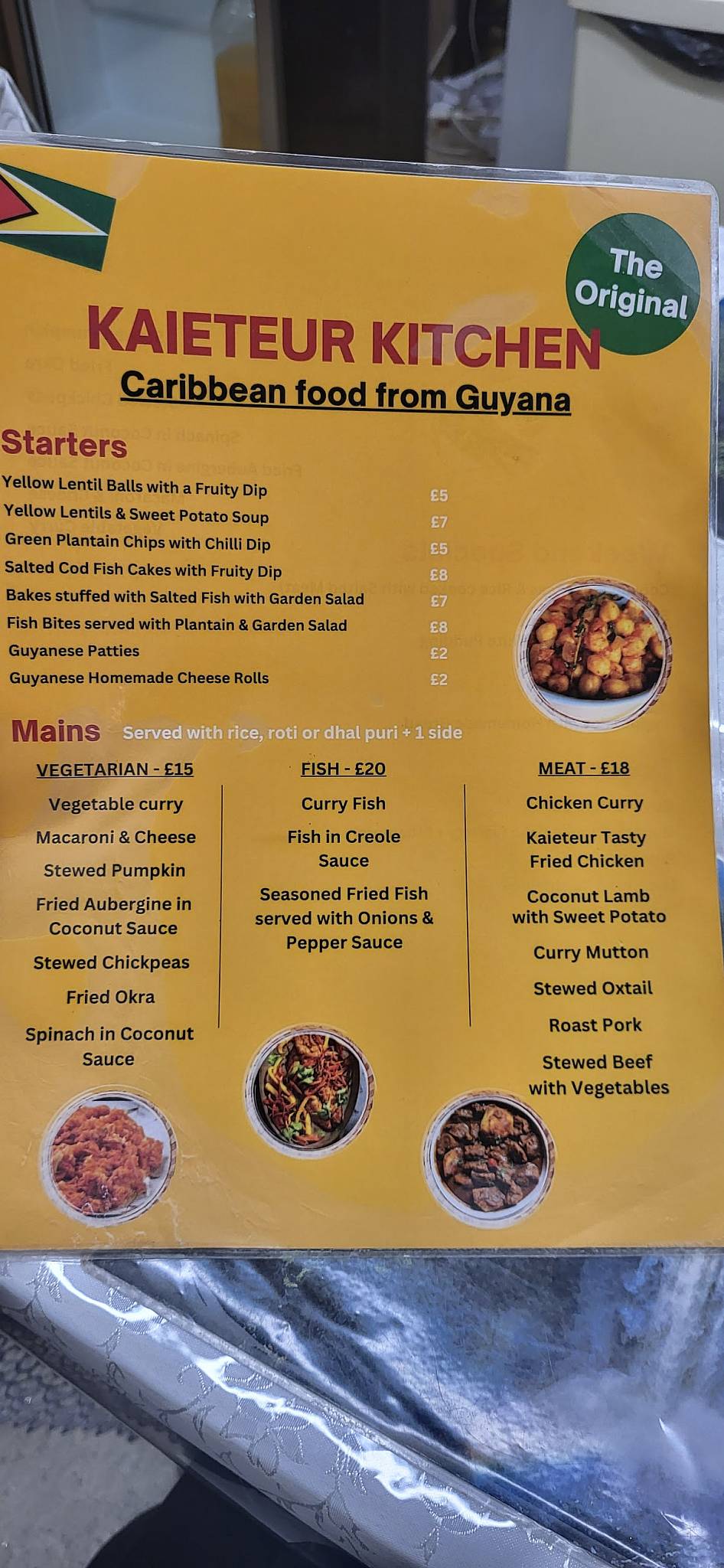 Menu at Kaieteur Kitchen Original restaurant, London, Castle Square