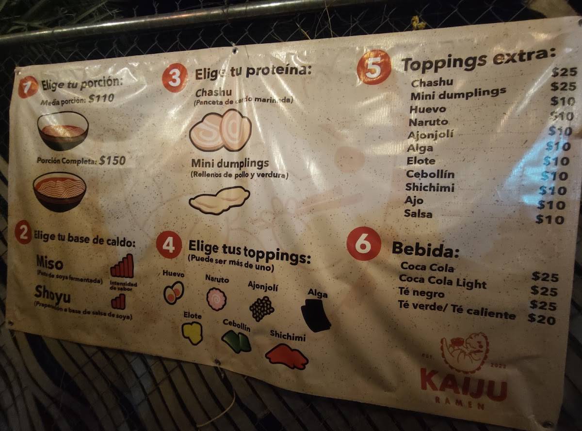 Carta del restaurante Kaiju ramen, Hermosillo