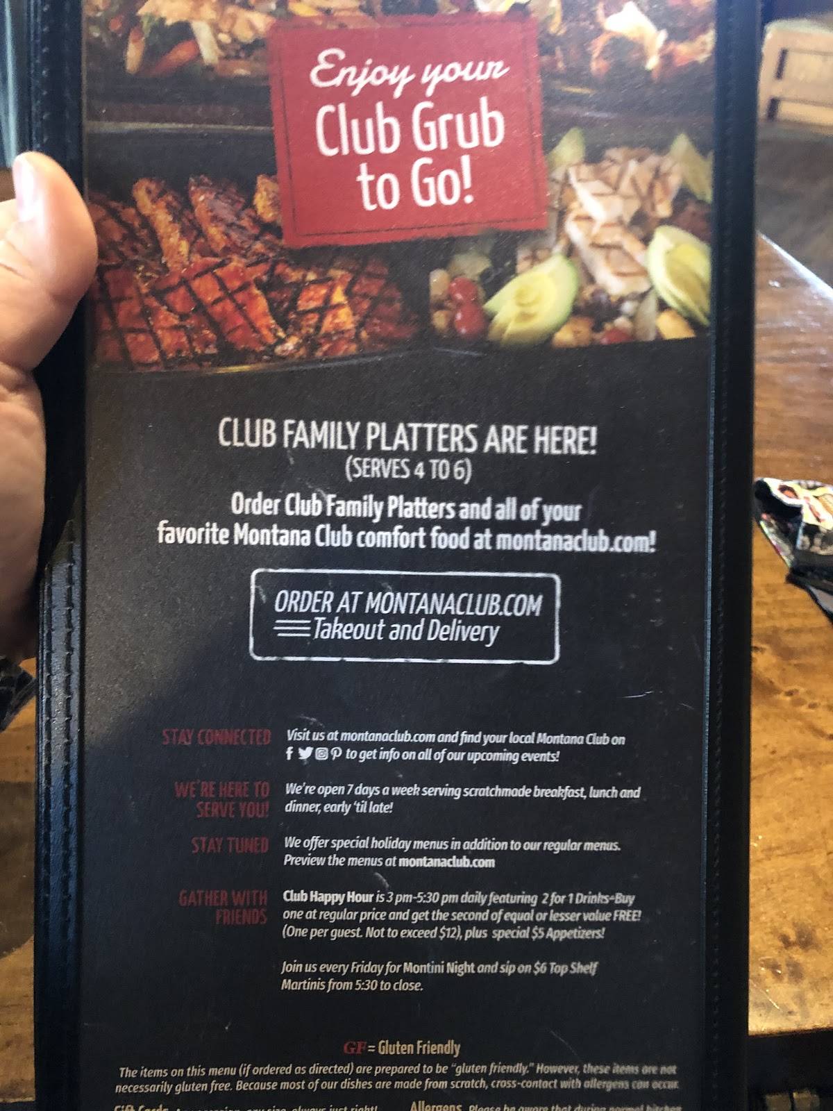 Menu at The Montana Club Restaurant, Kalispell, S Main St